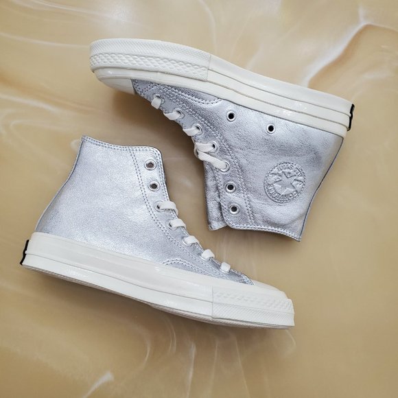 Converse | Shoes | Converse Metallic Silver Hi Top Leather Shoe | Poshmark